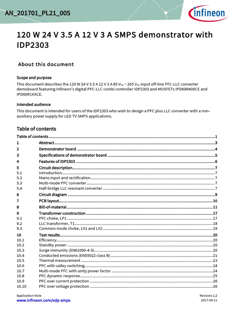 Infineon Applicationnote Demoboard Idp2303 120w An V01 00 En Pdf Pdf Rectifier Electrical
