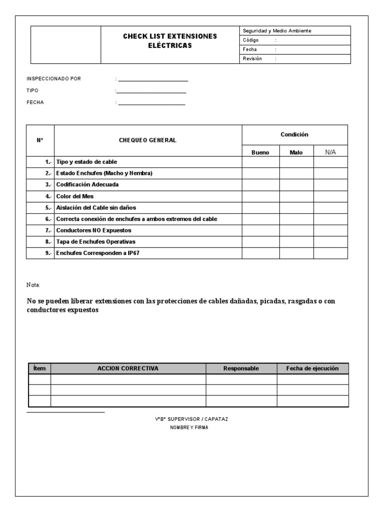 057 - Check List Extensiones Eléctricas | PDF