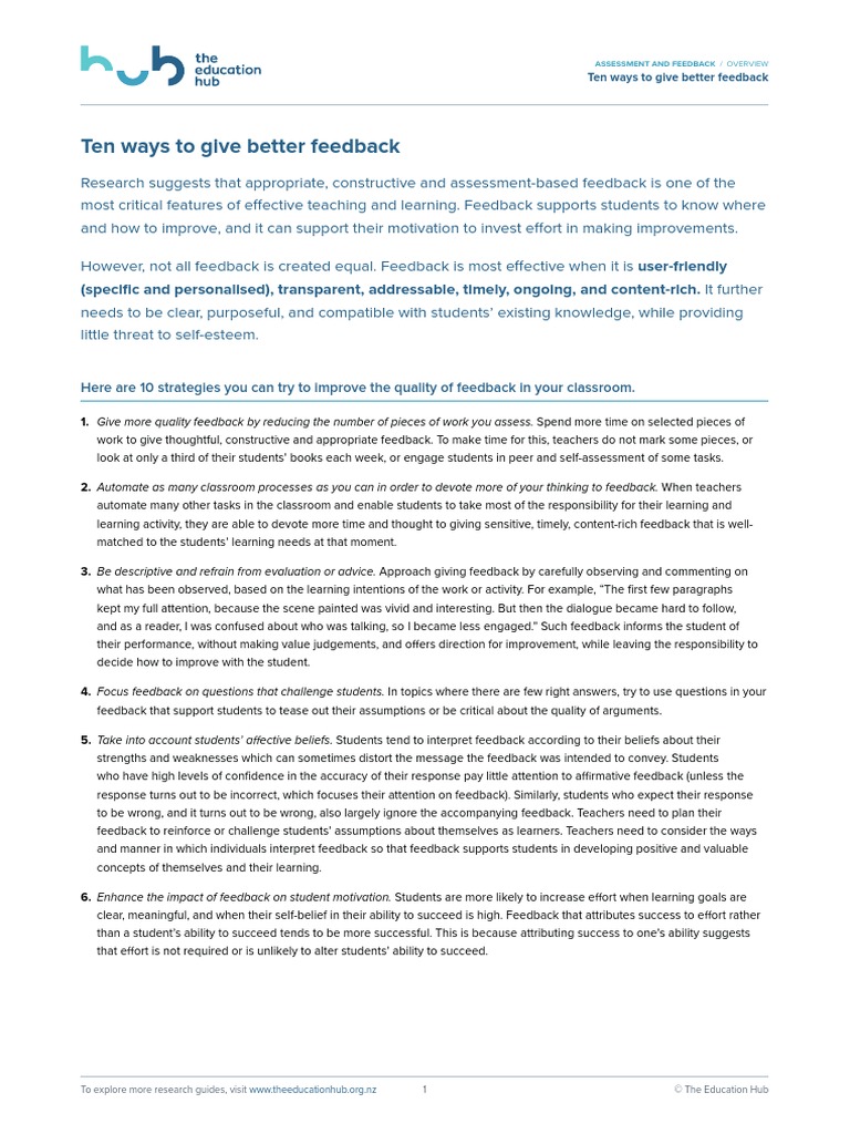 Ten Ways To Give Better Feedback | PDF | Motivation | Motivational