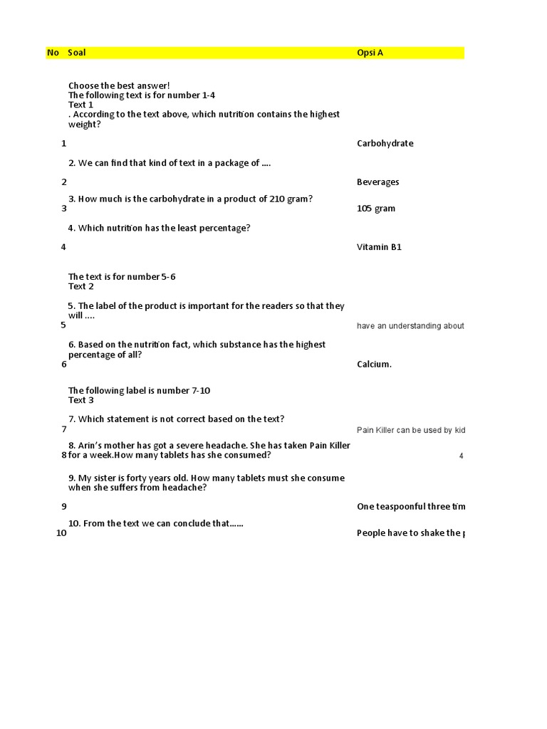 Soal Label Uh | PDF | Dietary Fiber | Diet & Nutrition