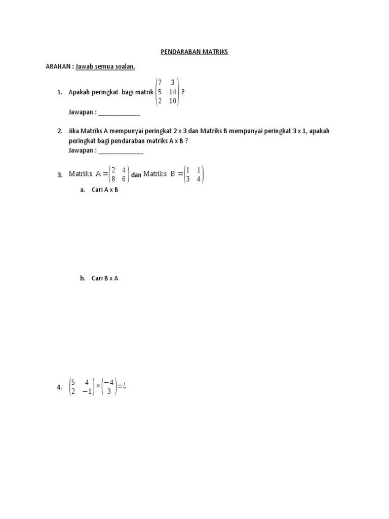 PENDARABAN MATRIKS Exit Question | PDF