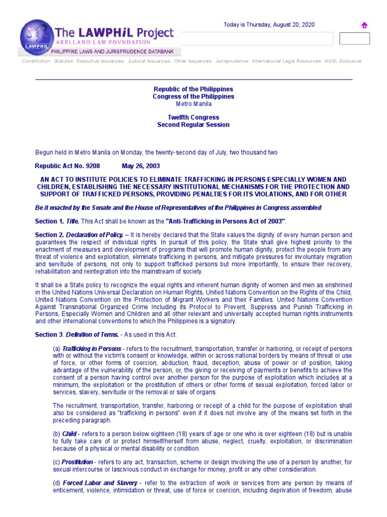 Anti-Trafficking in Persons Act | PDF | Sexual Slavery | Human Trafficking