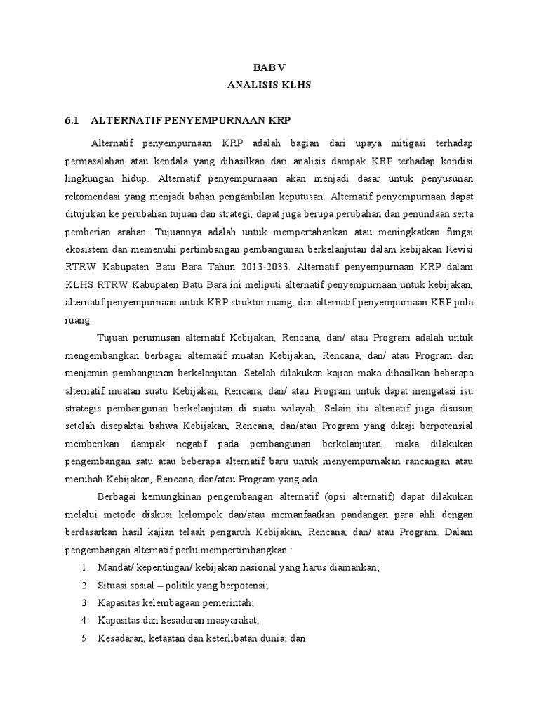 Bab Vi Alternatif Dan Rekomendasi Penyempurnaan KRP | PDF
