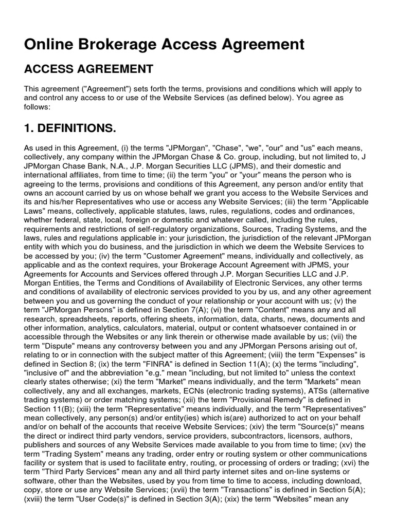 Online Brokerage Access Agreement | PDF | Financial Industry Regulatory ...