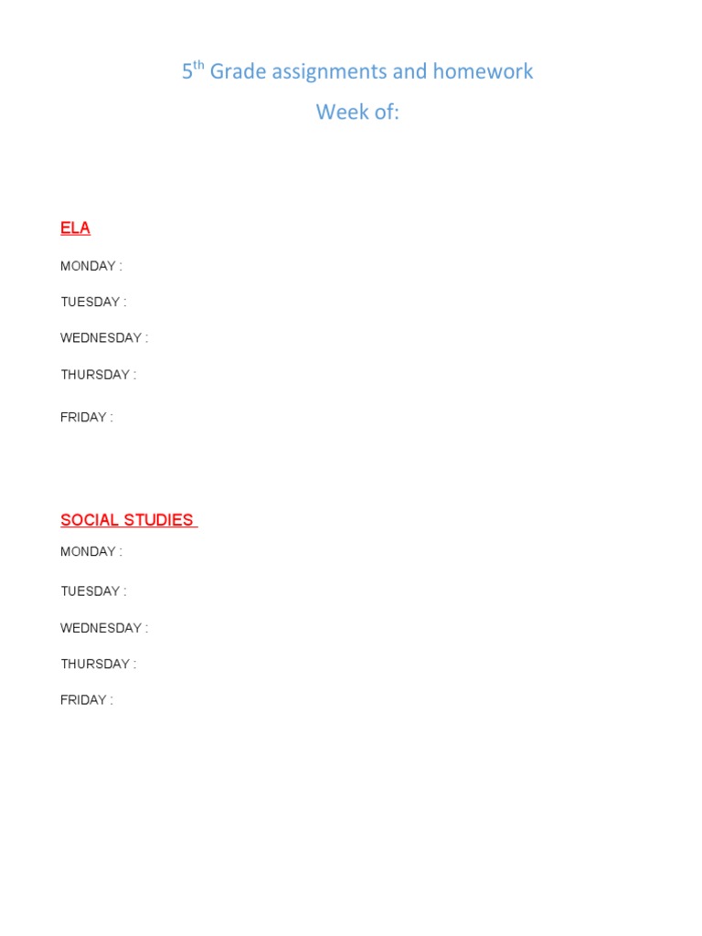 Grade 5 Daily Assignments | PDF | Wellness