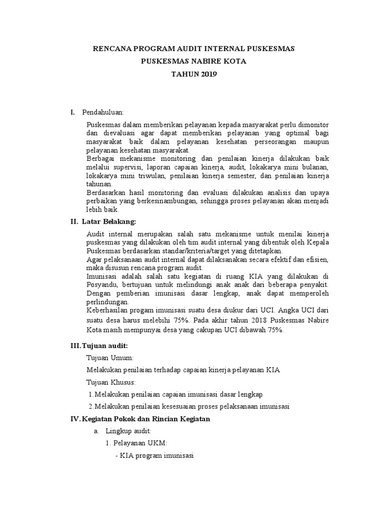 Contoh Rencana Program Audit Internal Puskesmas Tahunan | PDF | Bisnis