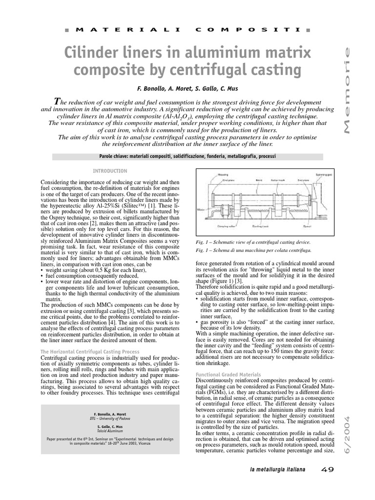 Cilinder Liners in Aluminium Matrix Composite by Centrifugal Casting | PDF | Casting ...