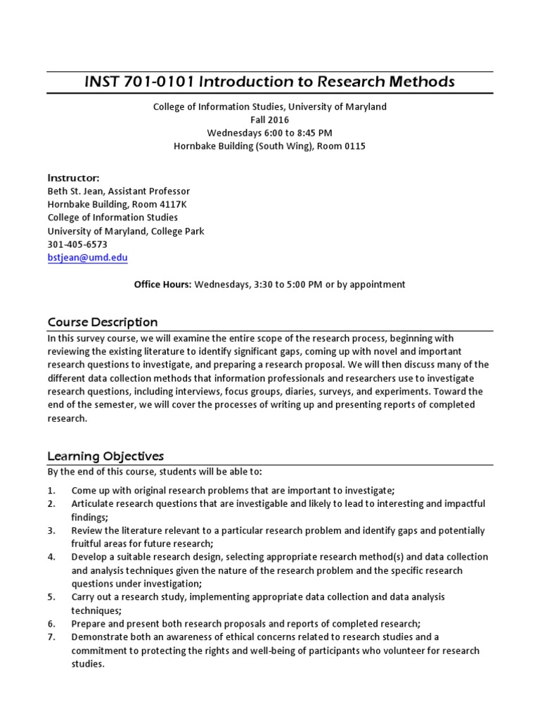 Research Methods Course Syllabus | PDF | Academic Integrity | Ethnography