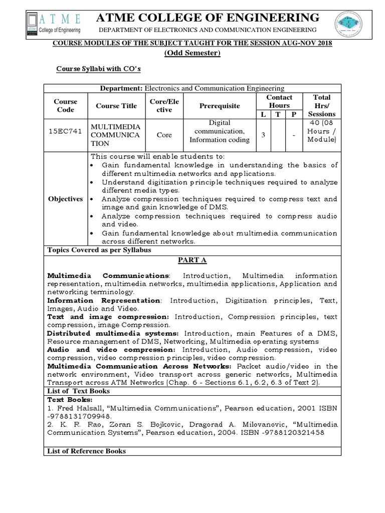 15ec74 MMC Course Modules | PDF | Multimedia | Data Compression