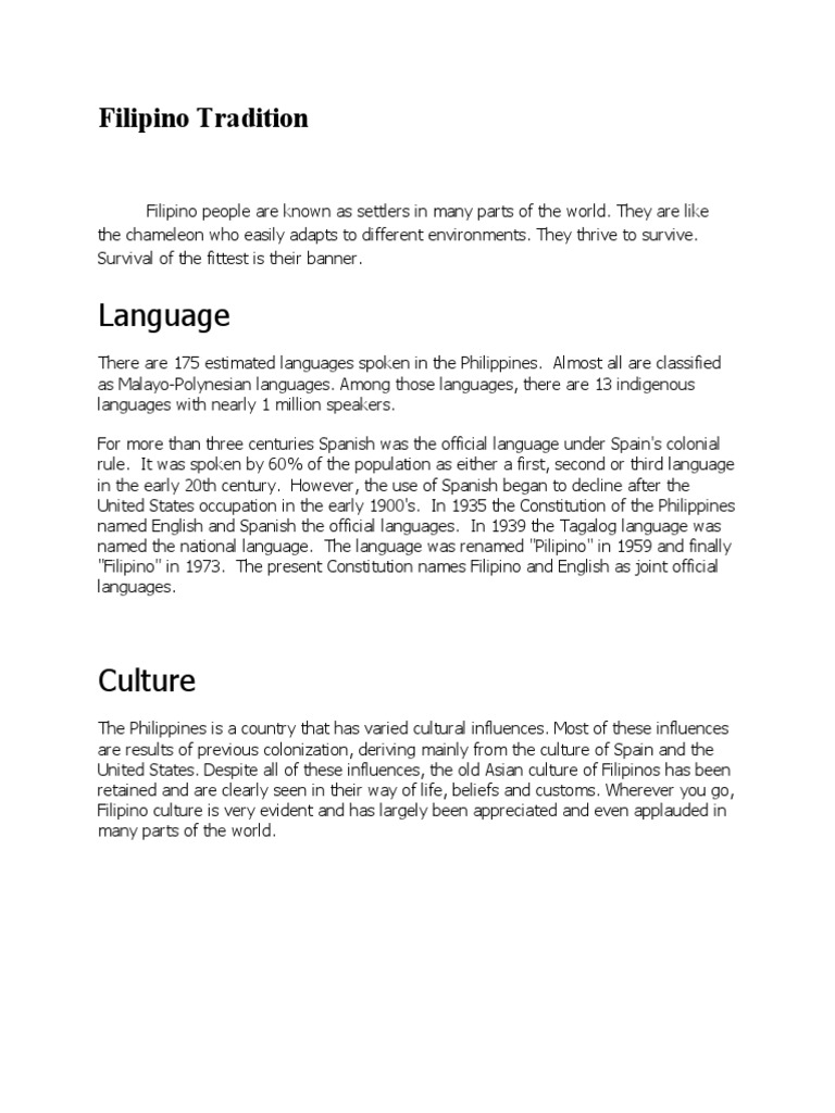 Filipino Tradition Handout. | PDF | Philippines | Foods