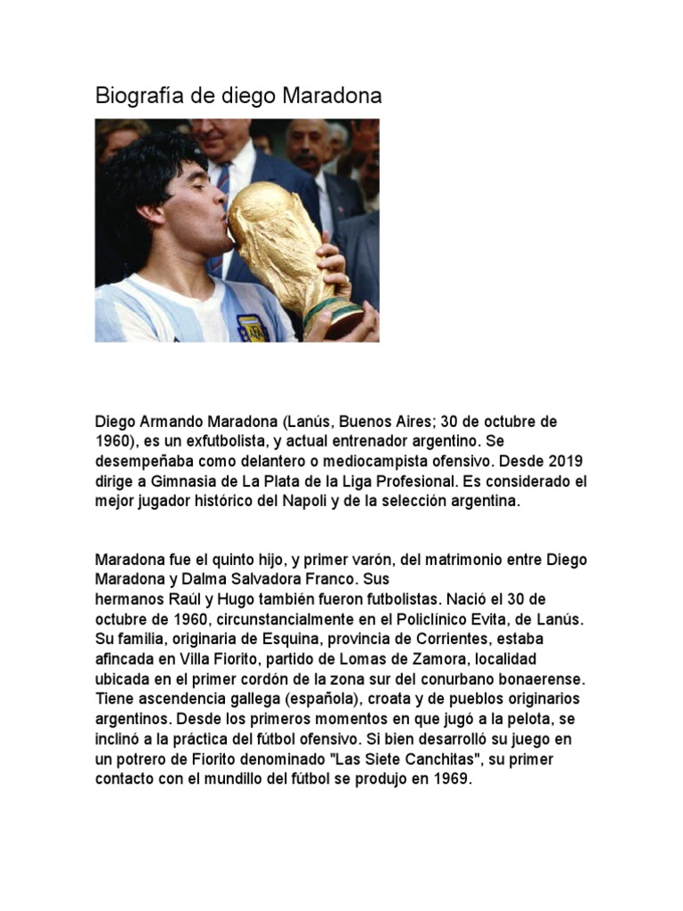 Biografía Diego Maradona | PDF | Diego Maradona | Asociación de Futbol