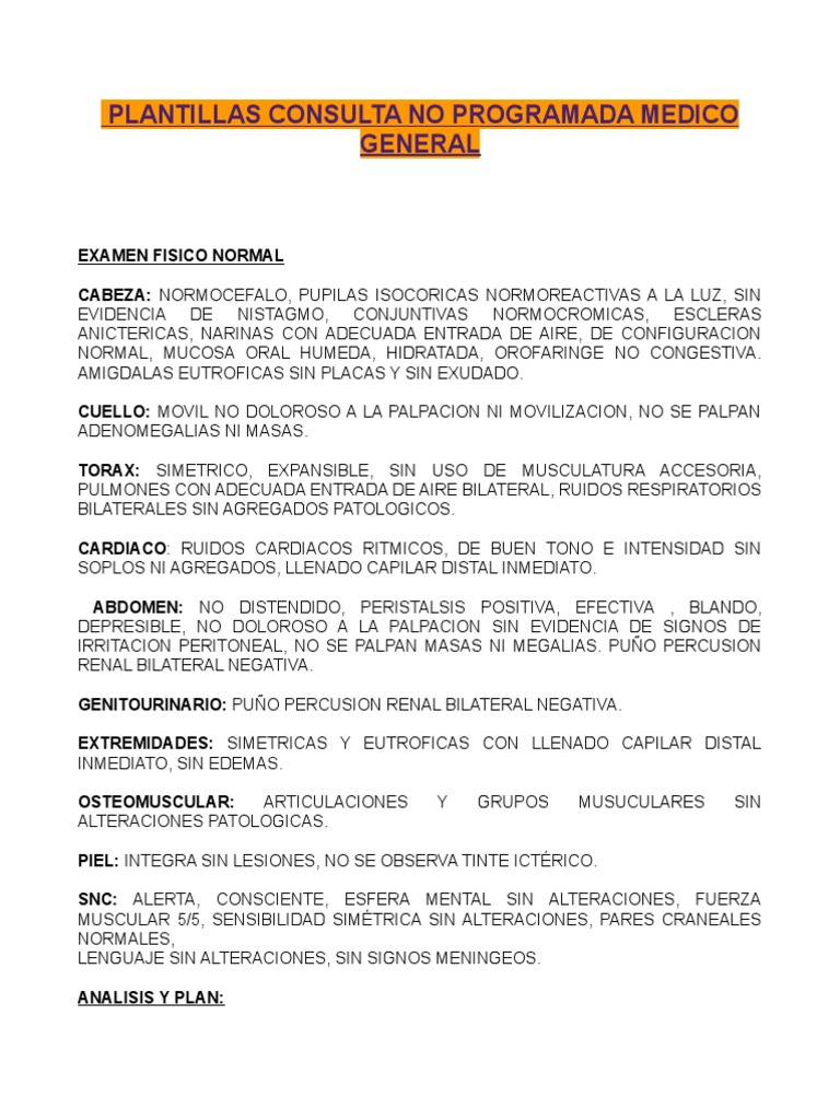 PLANTILLAS CONSULTA NO PROGRAMADA MEDICO GENERAL Sanitas | PDF | Hipertensión | Resfriado comun