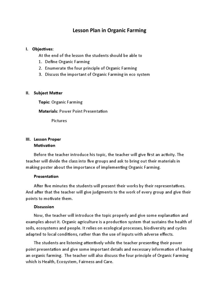 Lesson Plan in Organic Farming | PDF | Organic Farming | Ecosystem