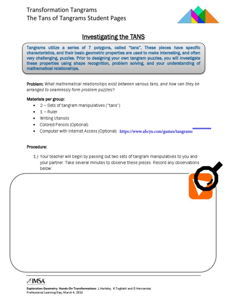 Hands-On Tangram Transformations | PDF | Shape | Cartesian Coordinate ...