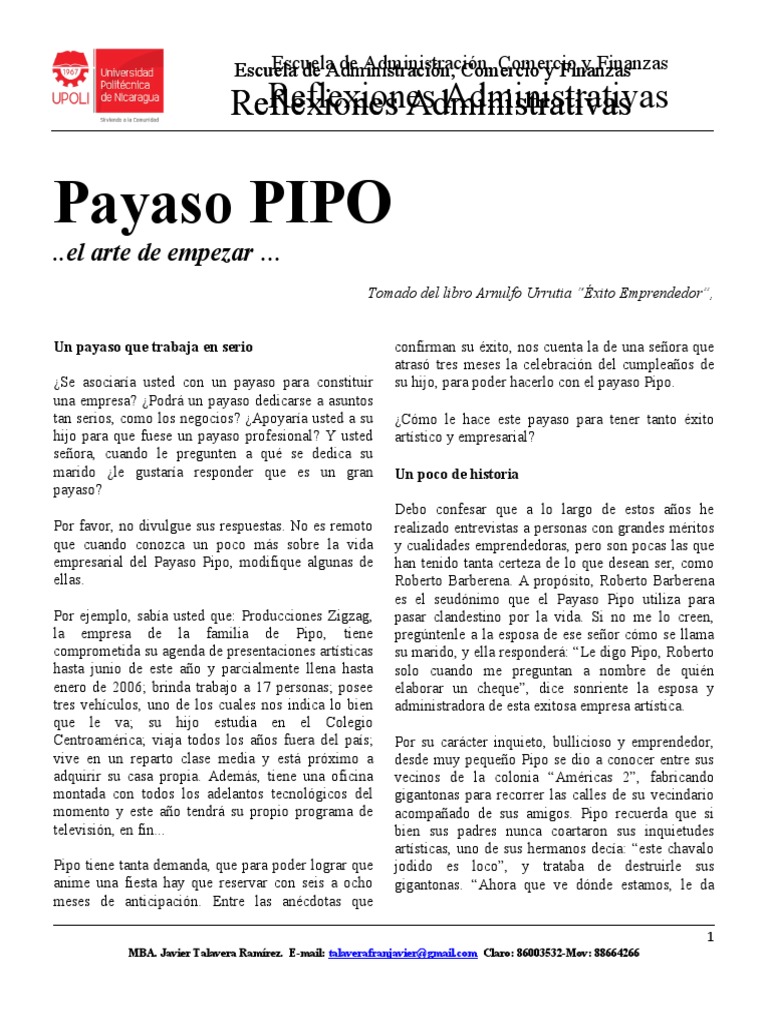 Éxito del Payaso Pipo en Nicaragua | PDF | Iniciativa empresarial | México