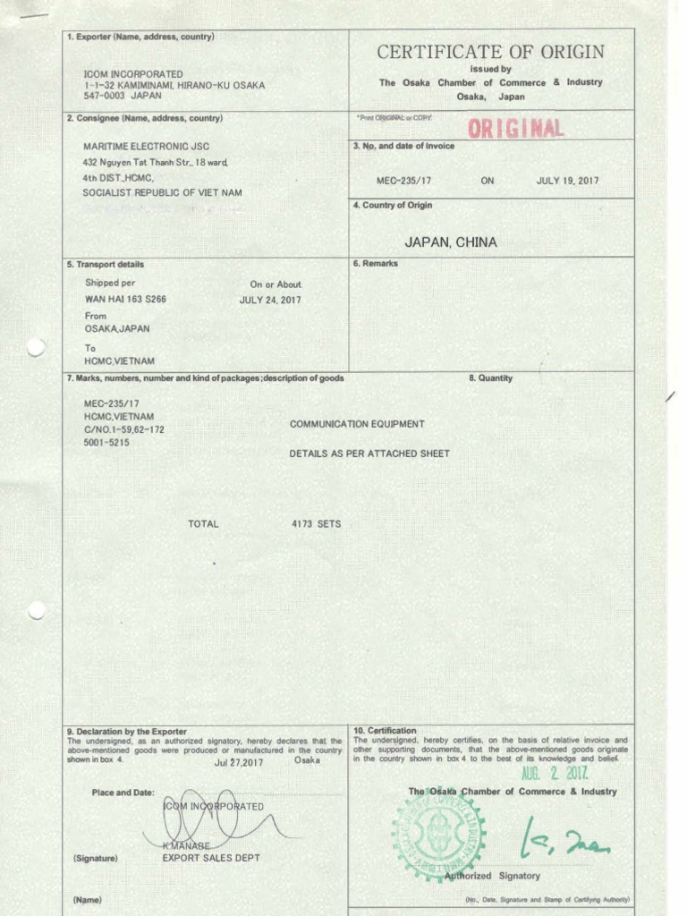 Certificate of Origin: Japan, China | PDF | Trade | Business