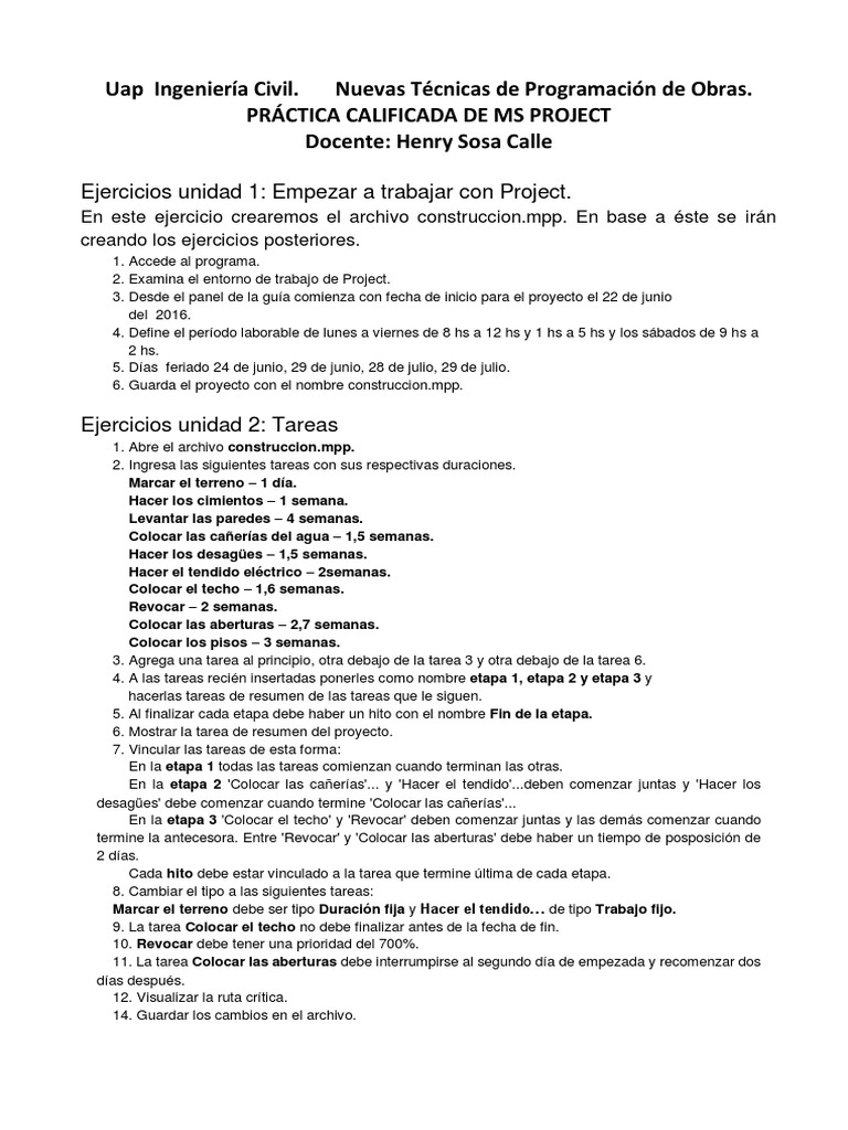 Practica 02 Ms Project 2016 | PDF