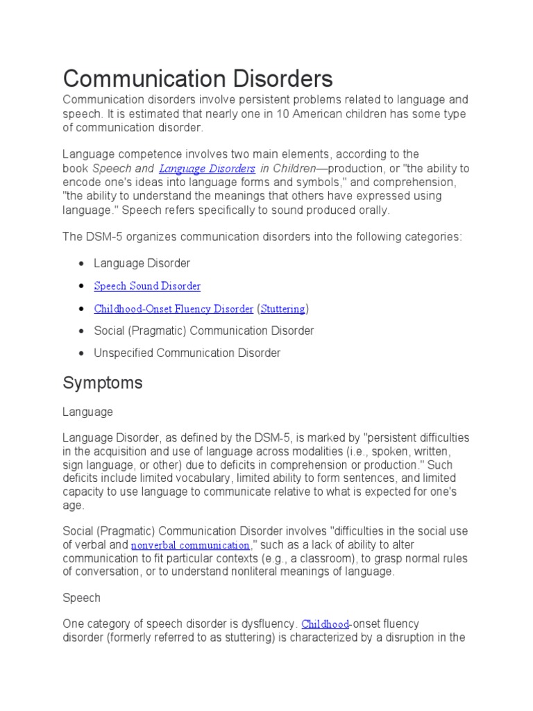 Communication Disorders: Symptoms | PDF | Speech | Mental Disorder
