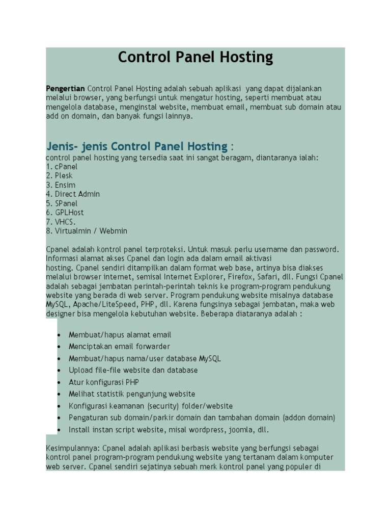 Control Panel Hosting | PDF