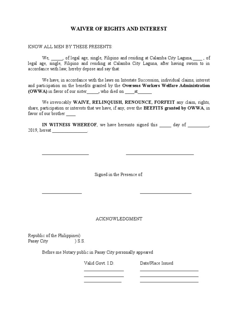Waiver of Rights 1 | PDF