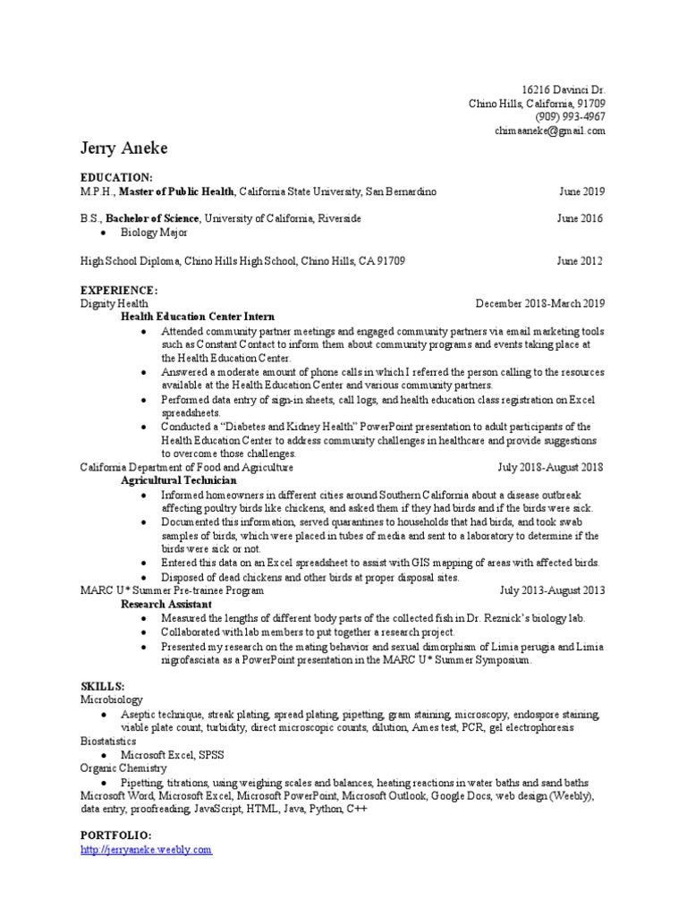 Jerry Aneke Resume 7 | PDF | Health Education | Science