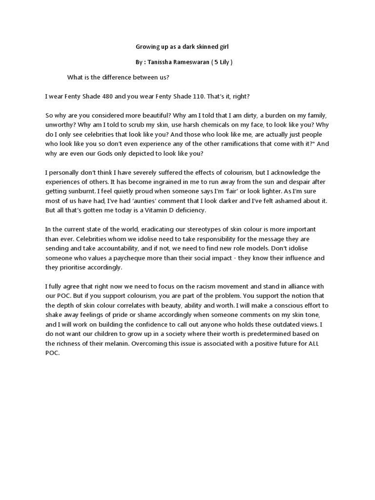 Growing Up As A Dark Skinned Girl | PDF | Human Skin Color