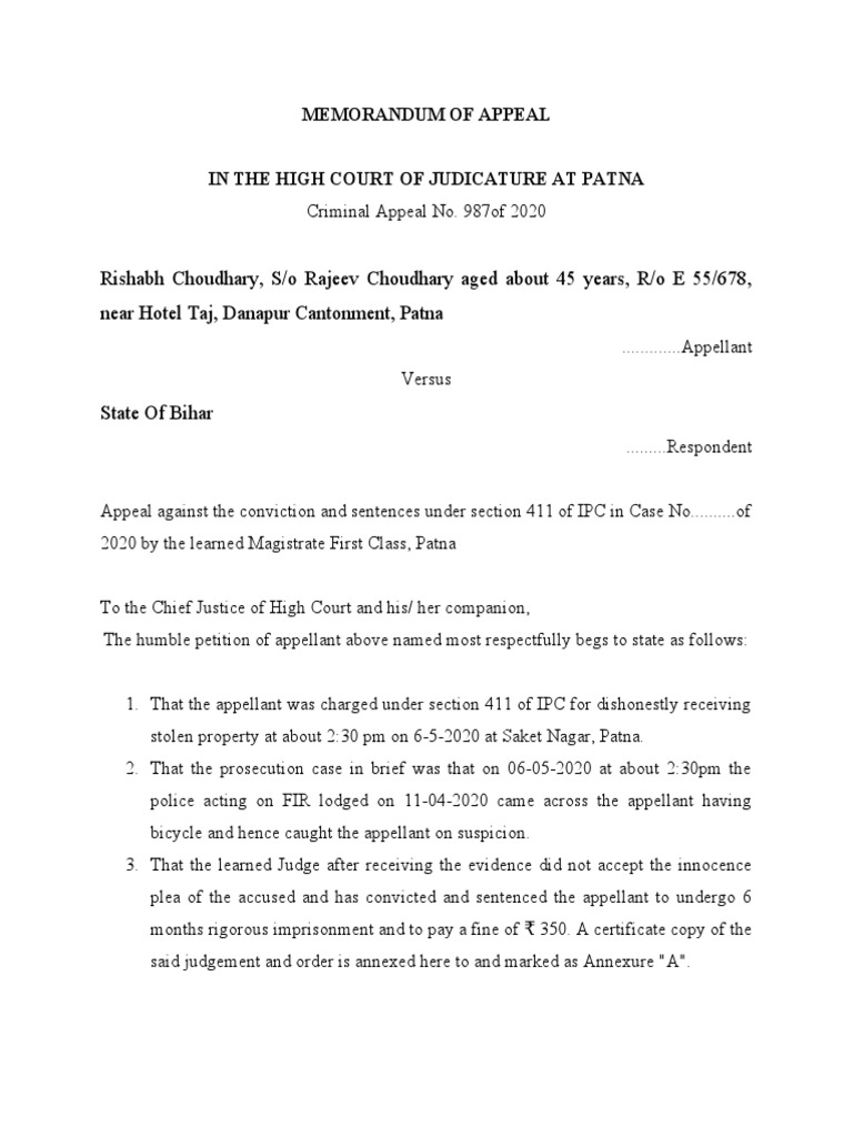 Memorandum of Appeal | PDF | Magistrate | Judgment (Law)