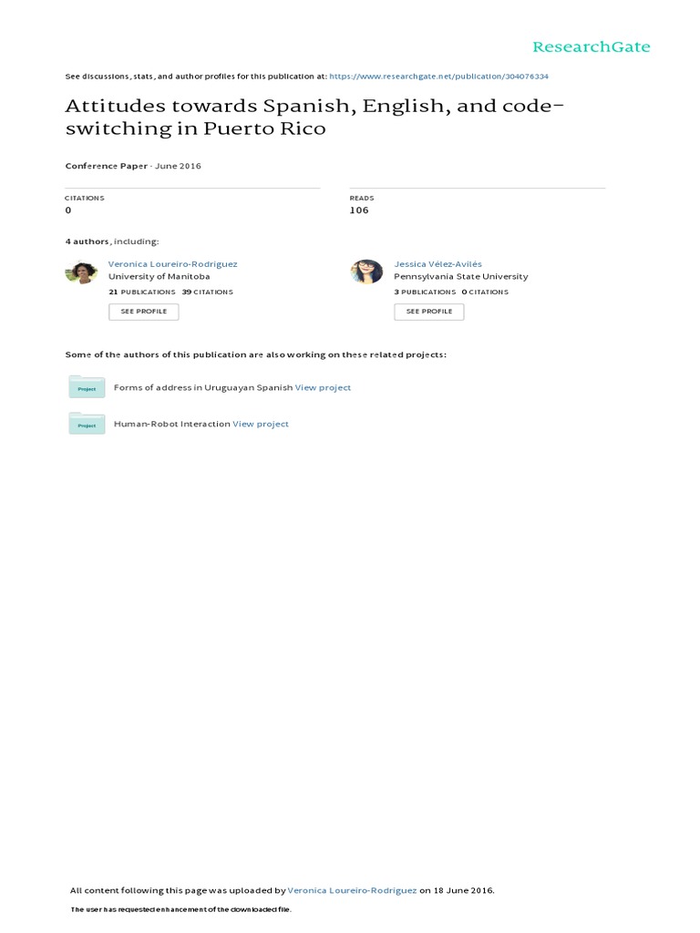 Attitudes Towards Spanish, English, and Code-Switching in Puerto Rico ...