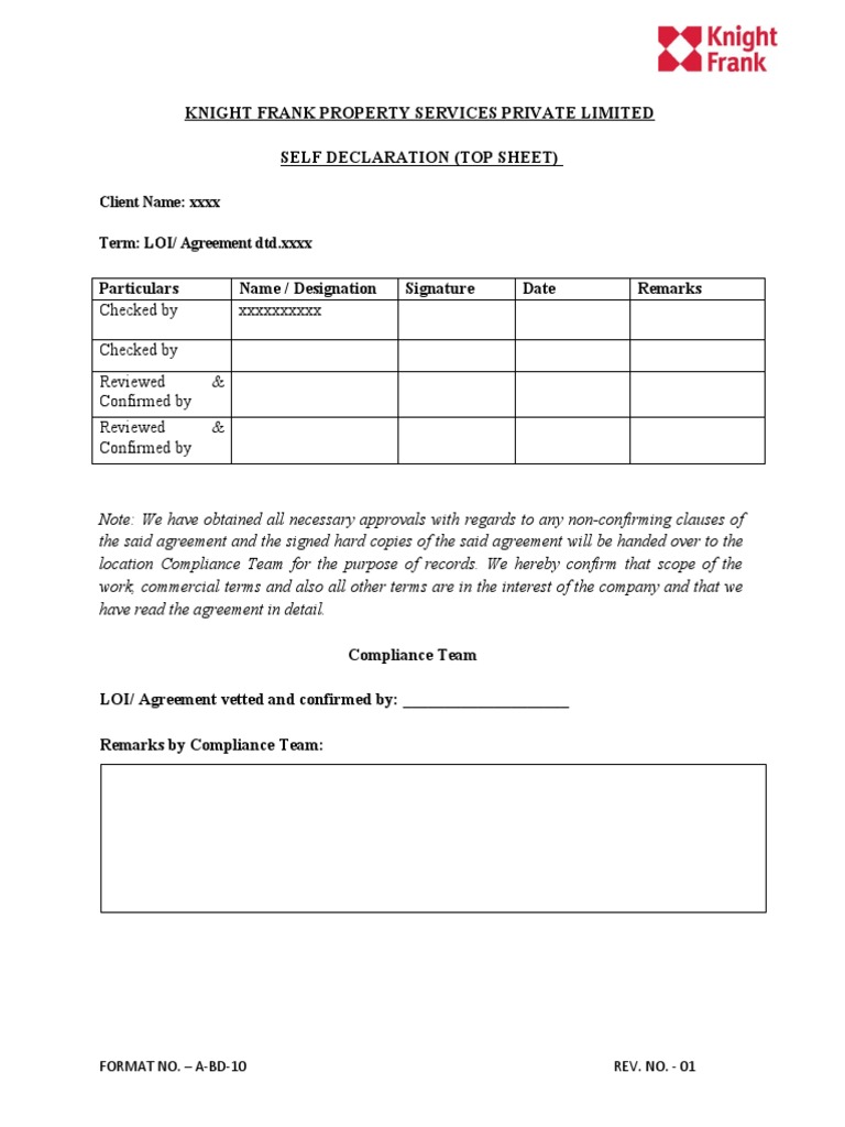 A-BD-10-Top Sheet-Format | PDF
