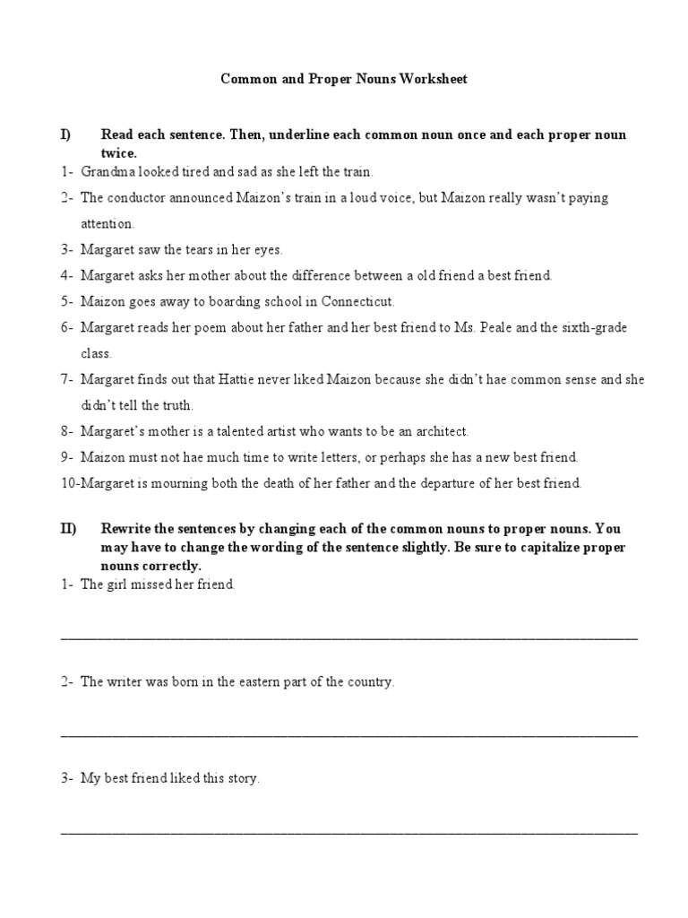 Common and Proper Nouns Worksheet | PDF