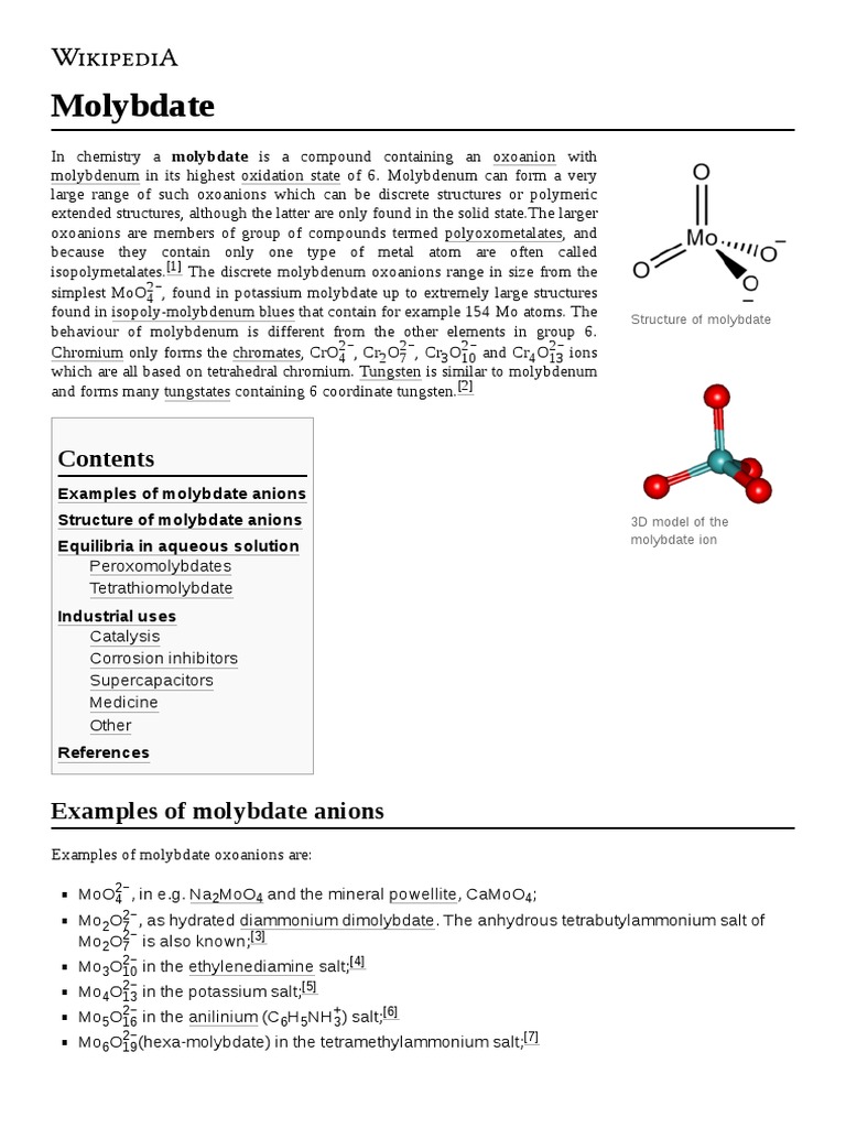 Molybdate: Examples of Molybdate Anions Structure of Molybdate Anions ...