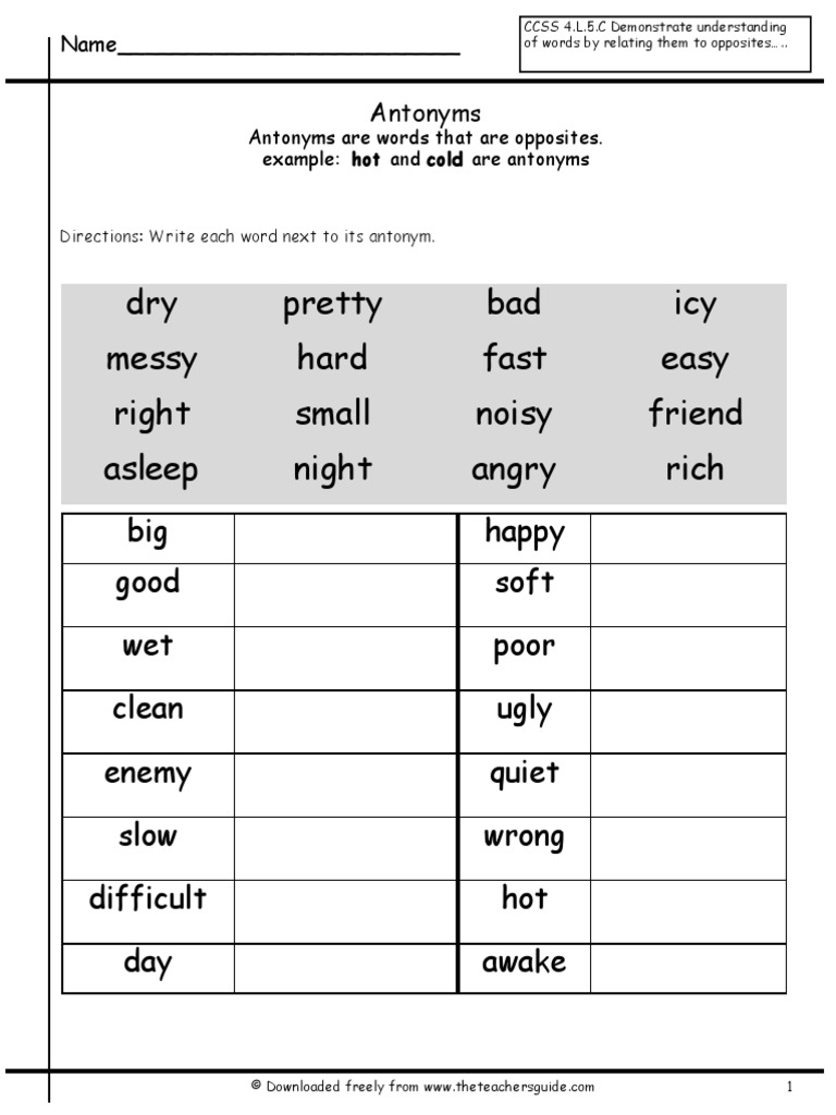 Antonyms Warmup | PDF