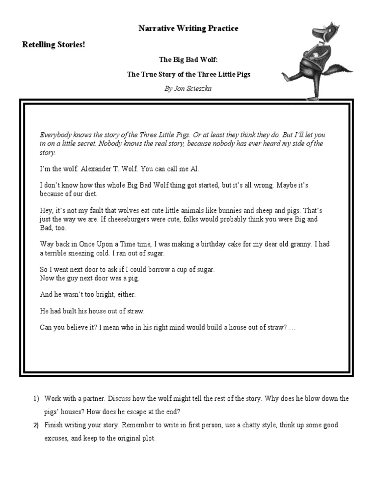 Narrative Writing Practice Retelling Stories!: by Jon Scieszka | PDF ...