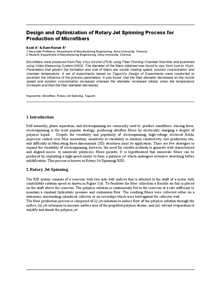 Design and Optimization of Rotary Jet Spinning Process For Production ...