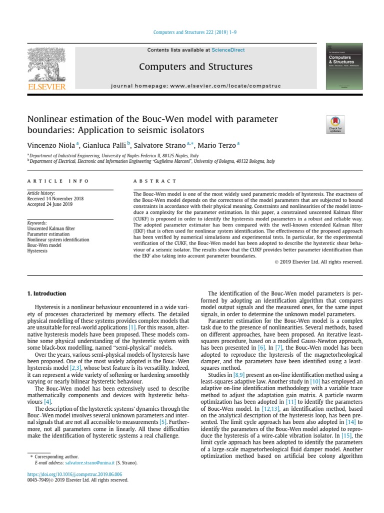 Nonlinear Estimation of The Bouc-Wen Model With Parameter | PDF | Kalman Filter | Hysteresis