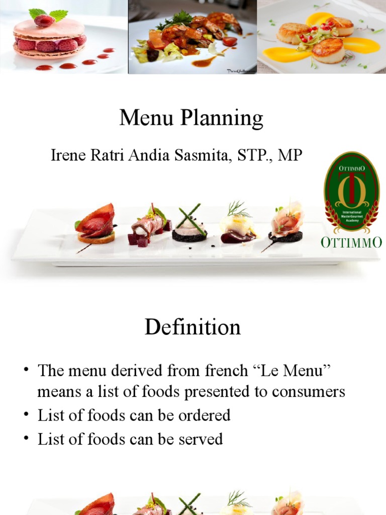 Menu Planning: Irene Ratri Andia Sasmita, STP., MP | PDF | Menu ...