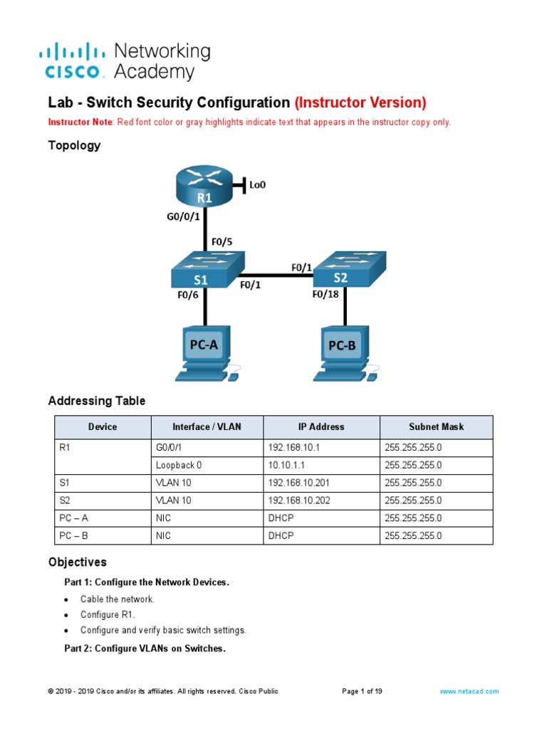 11 6 2 Lab Switch Security Configuration Ilm Pdf Network Switch