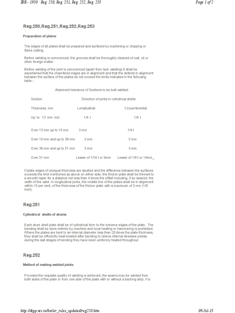 Reg 250, Reg 251, Reg 252, Reg 253 | PDF | Welding | Construction