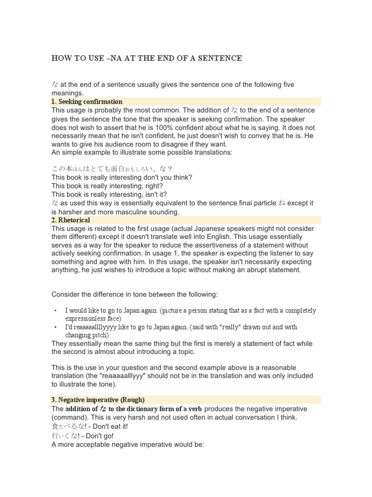 How To Use - Na at The End of A Sentence | PDF | Question | Language ...