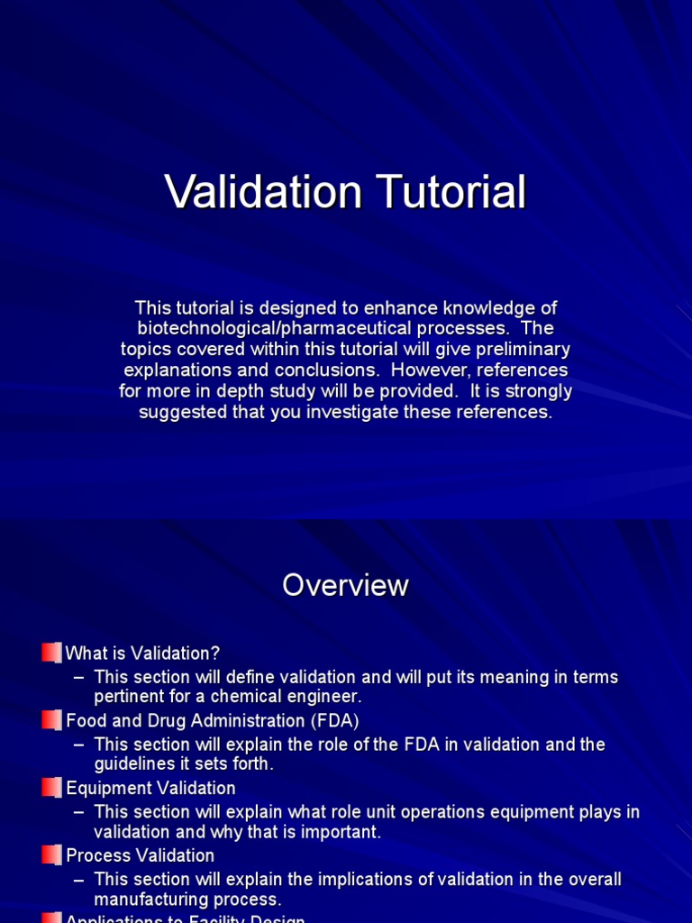 Validation Tutorial | PDF | Verification And Validation | Food And Drug ...
