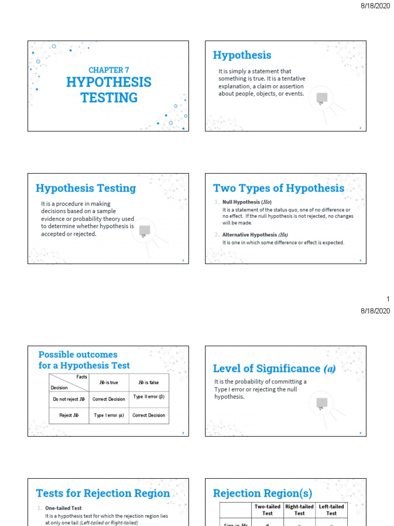 CH9 and 10. HYPOTHESIS TESTING | PDF | Statistical Hypothesis Testing ...