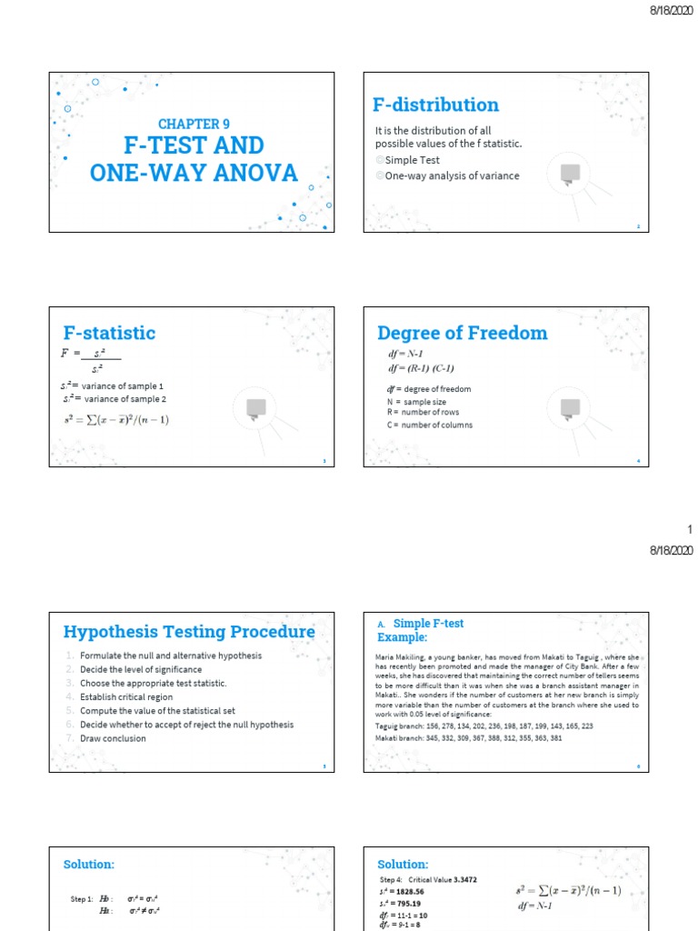 F-Test and One-Way ANOVA Guide | PDF | F Test | Statistical Hypothesis ...