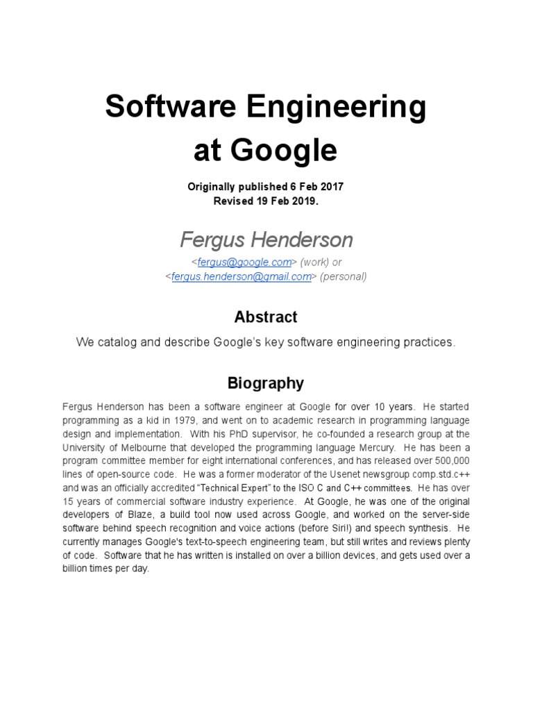 Google Software Engineering Practices | PDF | Source Code | Compiler