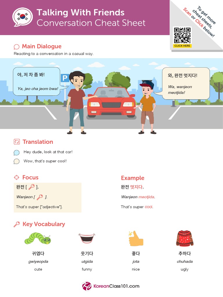 Talking With Friends Conversation Cheat Sheet: Main Dialogue | PDF ...