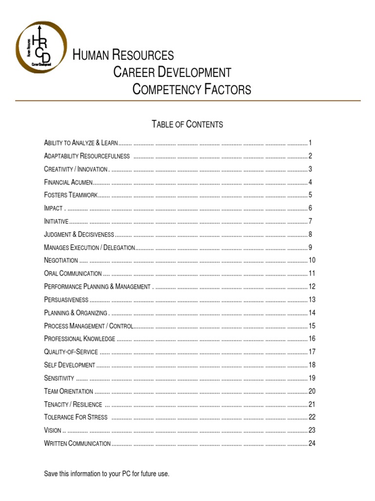 Competency Factors | PDF | Competence (Human Resources) | Goal