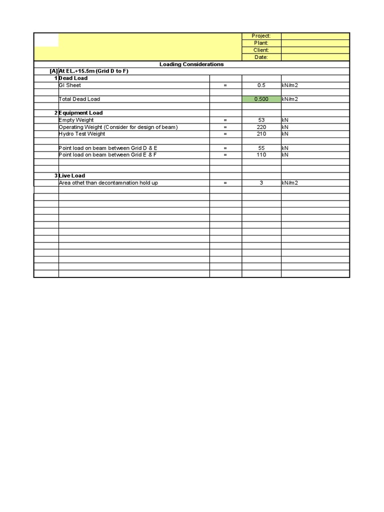 Loading Considerations (A) at EL.+15.5m (Grid D To F) 1 Dead Load | PDF