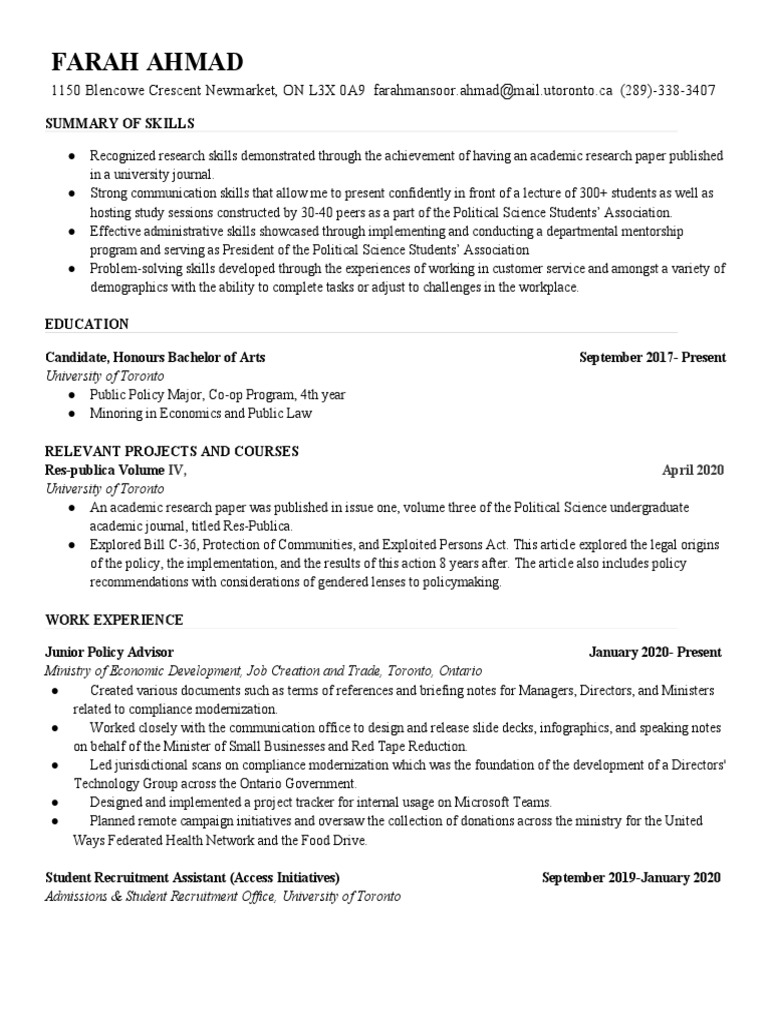 Farah Resume July2020 | PDF | Communication | Public Sphere
