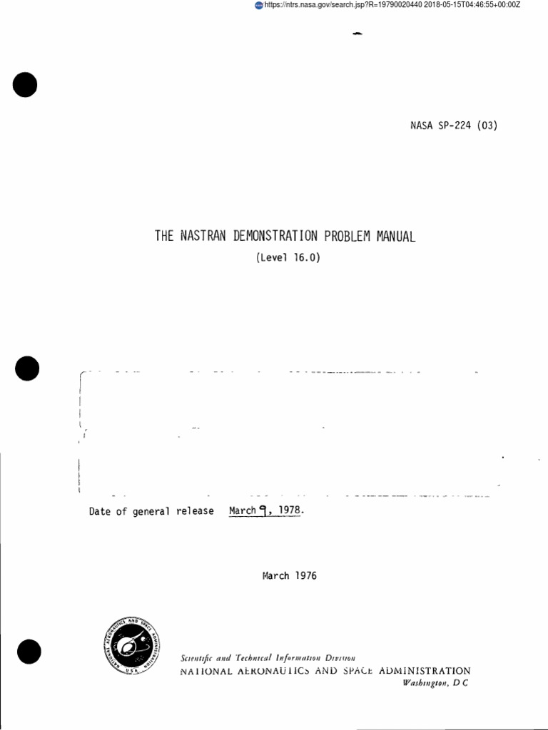 The Nastran Demonstration Problem Manual: NASA SP-224 | PDF | Bending ...