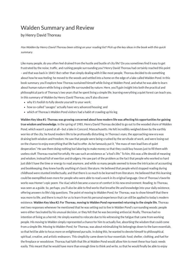 Walden Summary, Review PDF | PDF | Walden | Henry David Thoreau