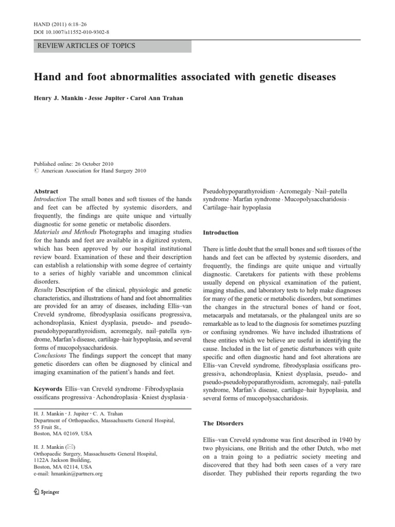 Hand and Foot Abnormalities Associated With Genetic Diseases | PDF ...